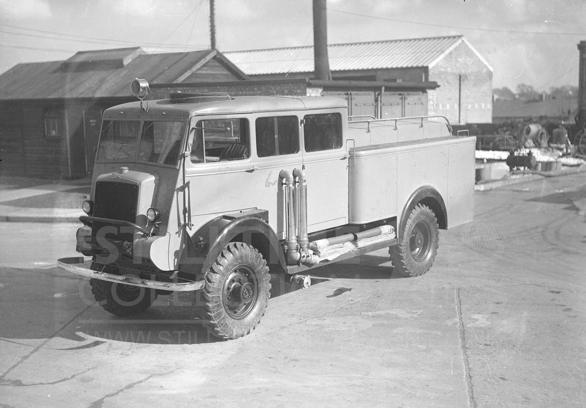 tpt transport truck lorry wagon bedford ql fire flame burn burning ...