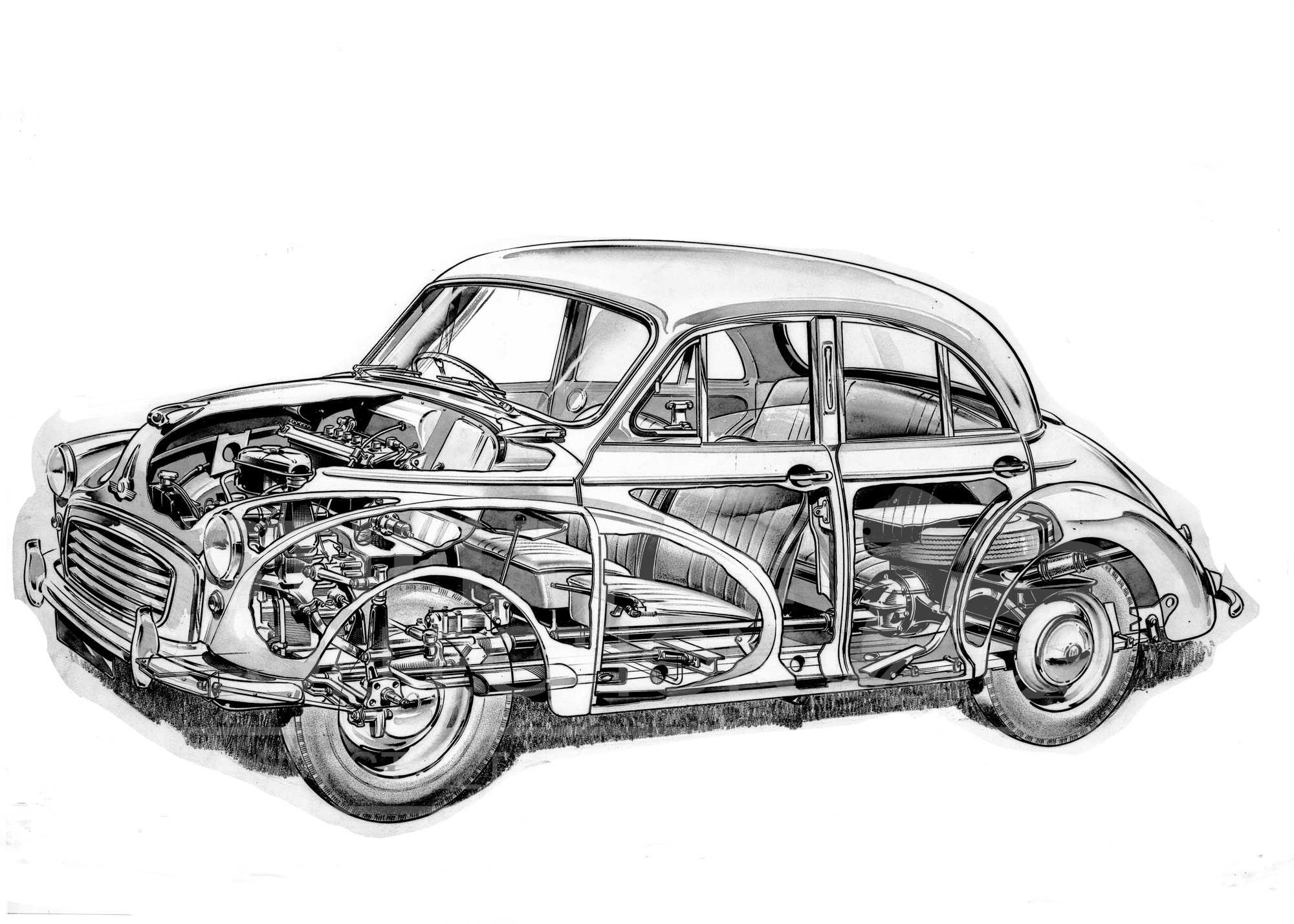 cut away drawing morris minor mm | The Stilltime Collection