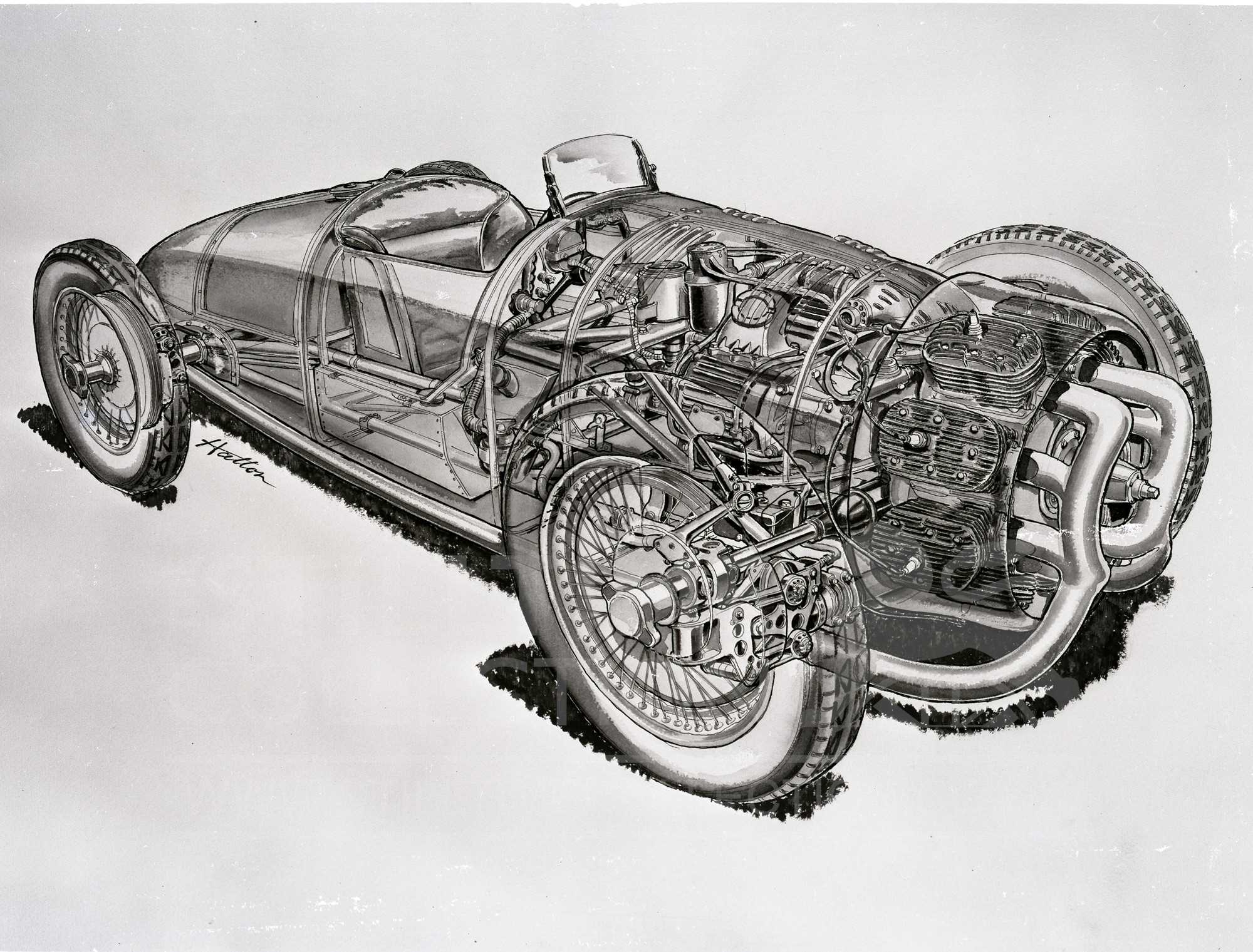 Cutaway drawing of a classic racing car | The Stilltime Collection
